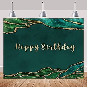 Rsuuinu Happy Birthday Backdrop Emerald Green and Gold Glitter Photography Background Birthday Party Banner for Women Man Cake Table Decor Favors Portrait Photo Studio Photobooth Props Supplies 7x5ft