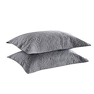 MarCielo 2-Piece Embroidered Pillow Shams, Decorative Microfiber Pillow Shams Set Standard Size Grey