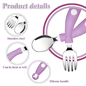 6 Pieces Toddler Utensils Kids Silverware Set with Silicone Handle, Children Safe Forks and Spoons Toddler Cutlery, 316 Stainless Steel & Food Grade Silicone