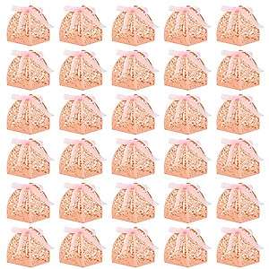 AUEAR, 50 Pack 2.4''x2.4'' Rose Candy Boxes Laser Cut Chocolate Gift Boxes for Wedding Bridal Shower Anniversary Birthday Party Favors (Pink)