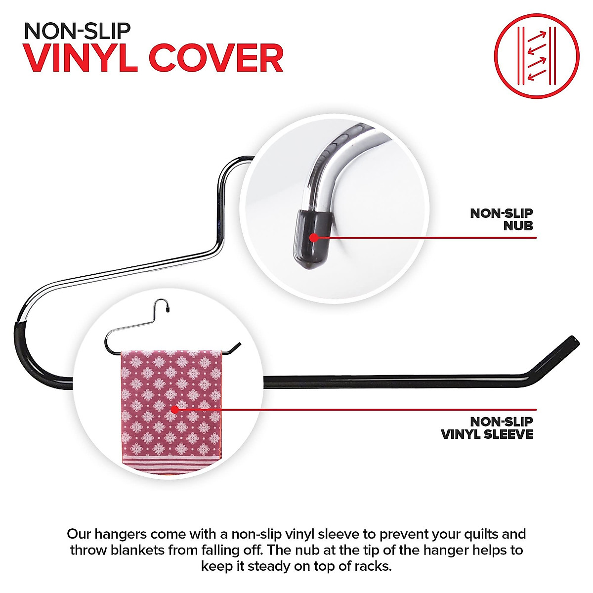 Blanket Hangers (12 Pack) - Stainless Steel Quilt Hangers with Vinyl Non-Slip Coating - Holds Up to 40 Lbs - Heavy Duty Hangers for Closet Storage, Comforters, Bedding, Towels, Rugs - Stock Your Home