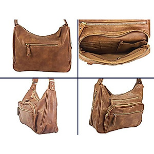 Zzfab Fashion Locking Concealed Carry Big Hobo Bag CCW Cross Body Bag with Credit Card Slots Brown