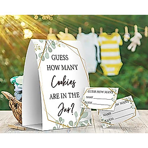 Guess How Many Cookies Are In The Jar, Greenery Baby Shower Games, Greenery Theme Baby Shower - One Sign and 50 Cards (GES03)