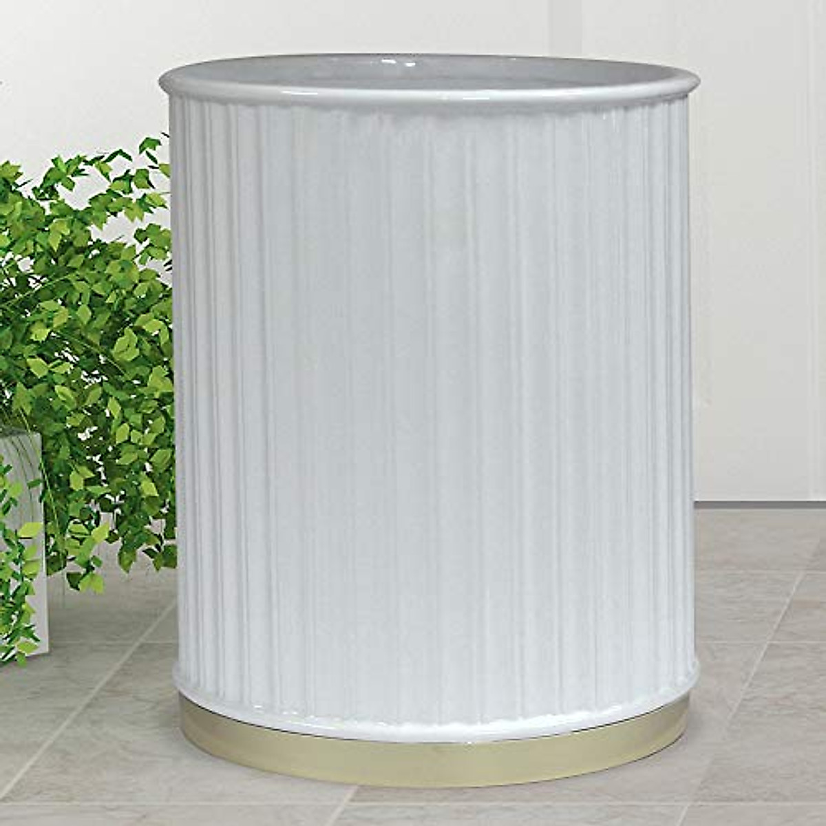 nu steel PAN8H Panache Collection Ceramic Wastebasket, Round Trash Can for Bathroom, Bedroom, Dorm, College, Office, 8" L x 10" H x 8" W, White Gold Finish