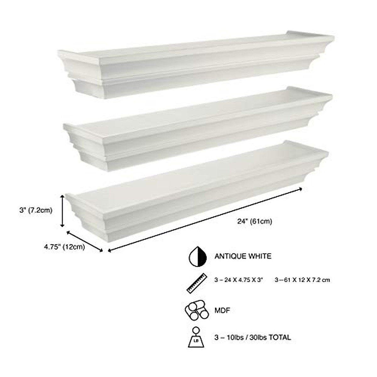 Kiera Grace Madison Floating Wall Shelves, White