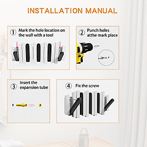 CHAGOL Coat Rack Wall Mount Wood Wooden with 5 Flip-Down Hooks for Entryway Wooden Coat Rack Space-Saving Coat Hanger (Black and White)