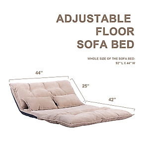 Floor Sofa, Merax Foldable Lazy Sofa Sleeper Bed with 2 Pillows, Adjustable Lounge Sofa Gaming Sofa Floor Couches 5-Position for Bedroom, Living Room, and Balcony, Beige