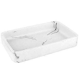 Luxspire Marble Bathroom Tray Rectangle Vanity Tray, 10 x 6 inch Large Perfume Tray Makeup Perfume Jewelry Ottoman Bath Tub Toilet Paper Organizer, Serving Storage Tray for Dresser Kitchen Countertop