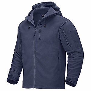 CRYSULLY Fleece Jacket for Men Winter Warm Windproof Coat with 5 Zip Pockets Navy Blue L
