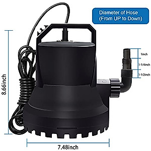 1/4 HP Automatic Submersible Water Pump with Garden Hose Adapter, 14.8FT Lift Height, Ultra-low Water Level Drainage, 2200 GPH Water Removal for Hot Tubs, Fish Tank, Pond, Rooftops, Hydroponic Systems