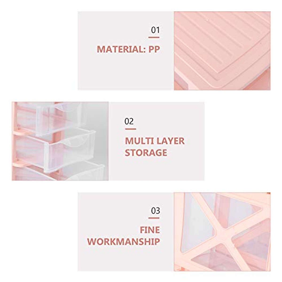 DOITOOL Four- Layer Storage Drawers- Transparent Plastic Drawers Organizer- Multifunction Plastic Drawers Kitchen Pantry Storage Cabinet for Kitchen, Bathroom, Vanity, Desk ( Pink )