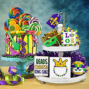 6 Pieces Wood Mardi Gras Decorations Mardi Gras Tiered Tray Decor Mardi Gras Home Decor Mardi Gras Home Decor Table Wooden Sign Carnival Table Sign for Masquerade Party Holiday Kitchen Centerpiece