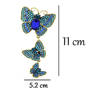 ulricar Crystal Rhinestone Butterfly Brooches For Women Pretty 3 Butterfly Insects Party Casual Brooch Lapel Pins Elegant Dress Accessories Wedding Christmas Birthday Jewelry Gift,Blue