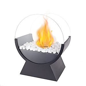 Round Glass Tabletop Fireplace 13.5" H Portable Fire Bowl Pot Clean Burning Bio Ethanol Ventless Fireplace for Indoor Outdoor Patio Parties Events(Black)