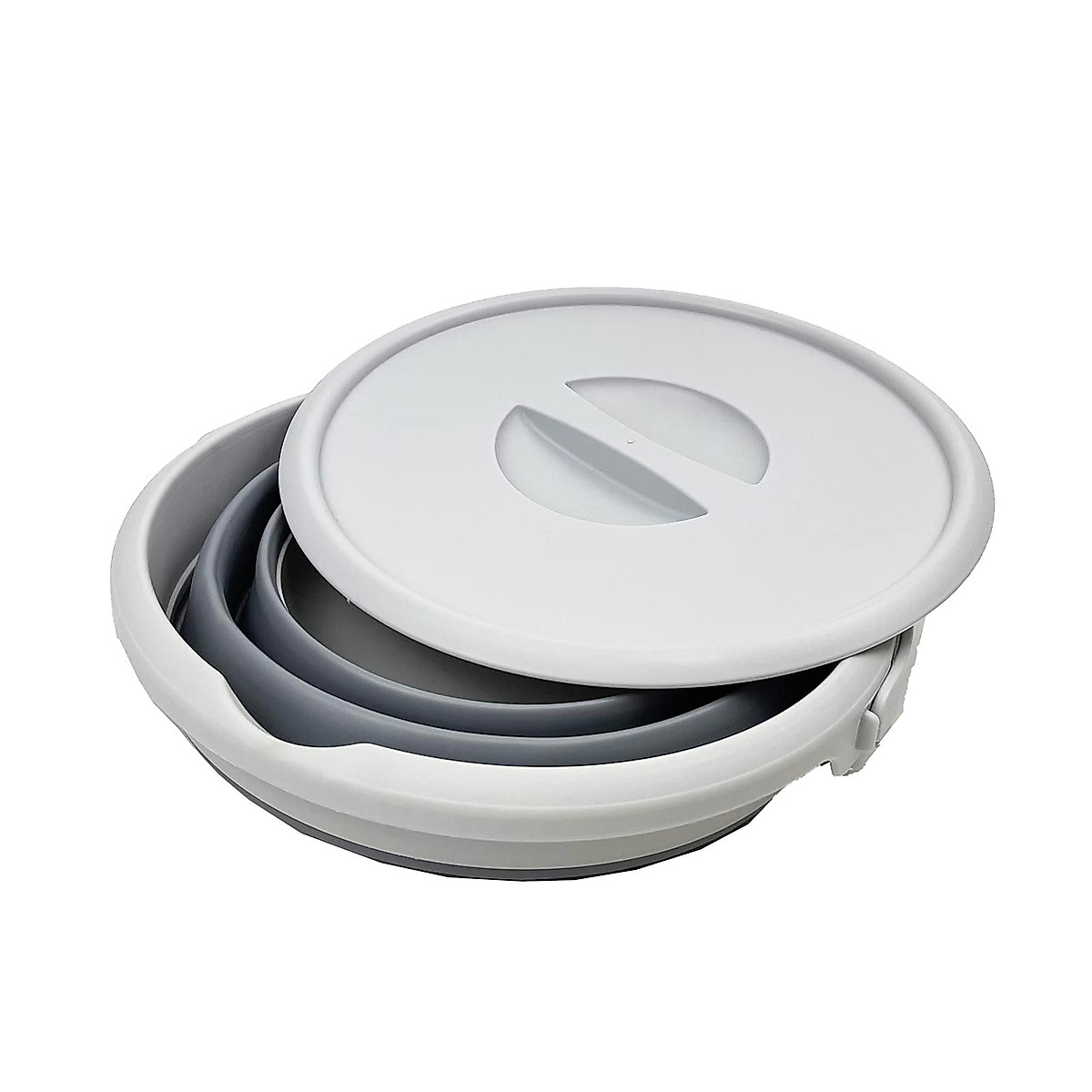 SAMMART 5.5L (1.4 Gallon) Collapsible Plastic Bucket with Lid - Foldable Round Tub with Lid - Portable Fishing Water Pail - Space Saving Outdoor Waterpot. (Grey)