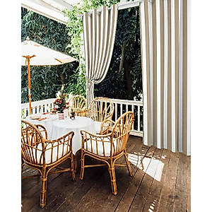 Outdoor Curtains for Patio Waterproof Stripe Indoor/Outdoor Curtain Tiebacks Khaki White Stripes Privacy Curtain Sun Blocking Farmhouse Grommet Drapes for Pergolas Gazebo Porch Balcony 2 Panel 54x84