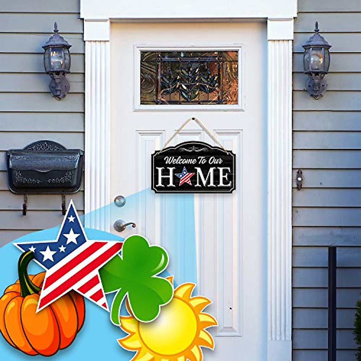 Bigtime Signs Welcome to Our Home White Wood Grain Print Wall & Front Door Decor - Welcome Sign for Front Door with Interchangeable Home Sign Magnets Halloween, Easter, Fall, Christmas, Valentines