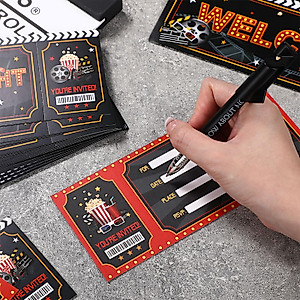 Harloon 36 Sets Movie Party Invitations Movie Night Theater Party Birthday Invitations Cards Popcorn VIP Party Ticket with Envelopes Postcards Birthday Red Carpet Party Supplies