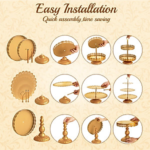 HBlife 6 PCS Gold Cake Stand Dessert Table Display Set Include Cake Stands, Cupcake Stand/Tower, Dessert Stands, Perfect Display for Wedding, Party, Birthday, Baby Shower, Anniversary Decorations