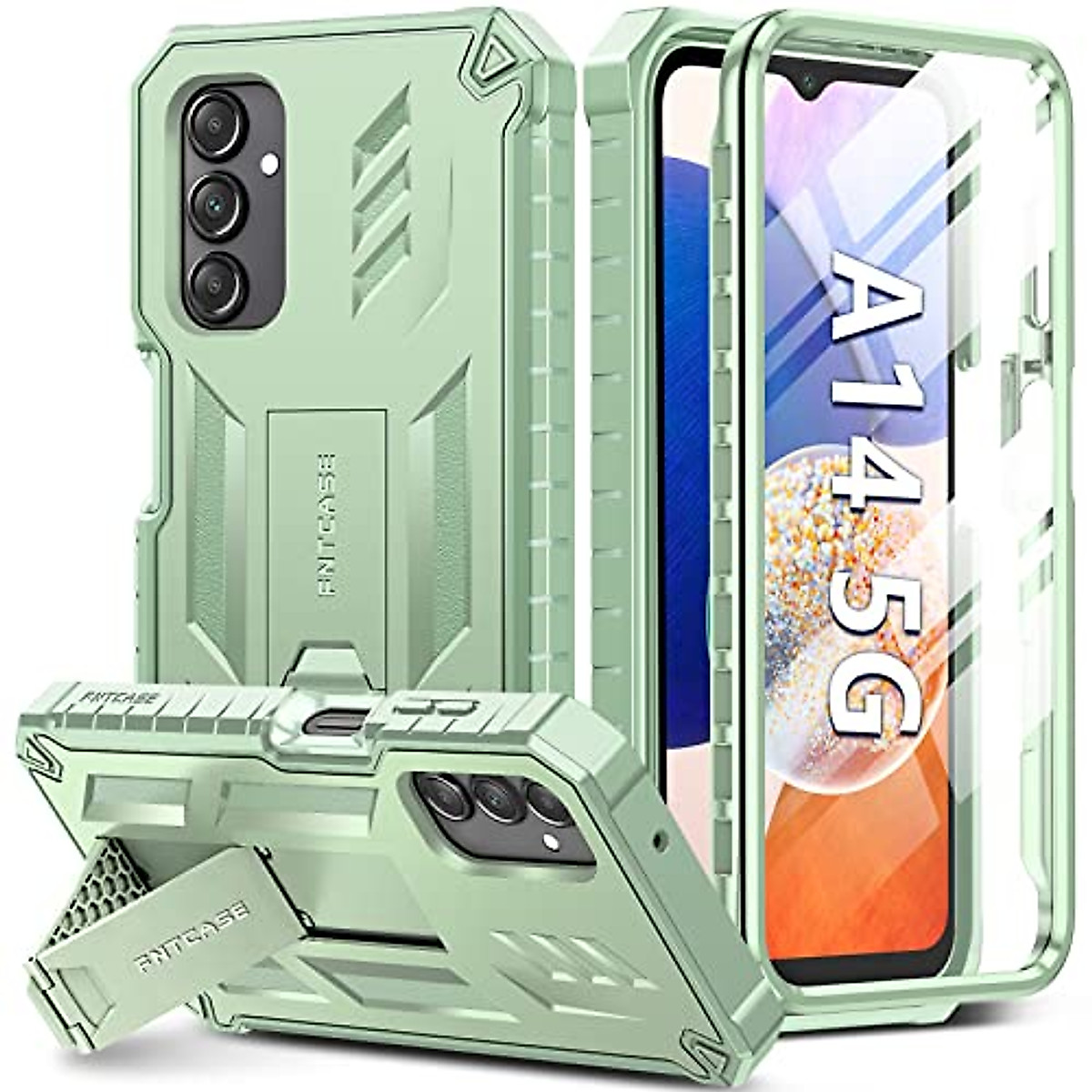 FNTCASE for Samsung Galaxy A14-5G Case: Dual-Layer Protective Textured Shockproof Rugged TPU Cover with Kickstand | Military Grade Drop Protection | Heavy Duty Cell Phone Protector(Lime Green)
