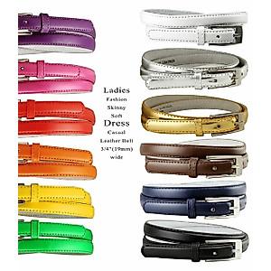 7055 Women's Betls Ladies Fashion Skinny Soft Dress Casual Leather Belt 3/4"(19mm) wide (Black, XXL)
