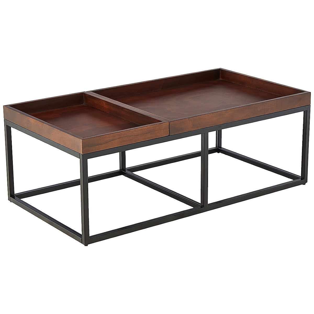 Amazon Brand – Rivet Modern Industrial Coffee Table with Metal Base and Trays, 42.1"W, Walnut Finish