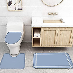 Solid Color Shower Curtain Set with Rugs and Hooks for Bathroom, 4PC Waterproof Fabric Bath Shower Curtain and Non-Slip Bathroom Mats, Light Blue Pattern