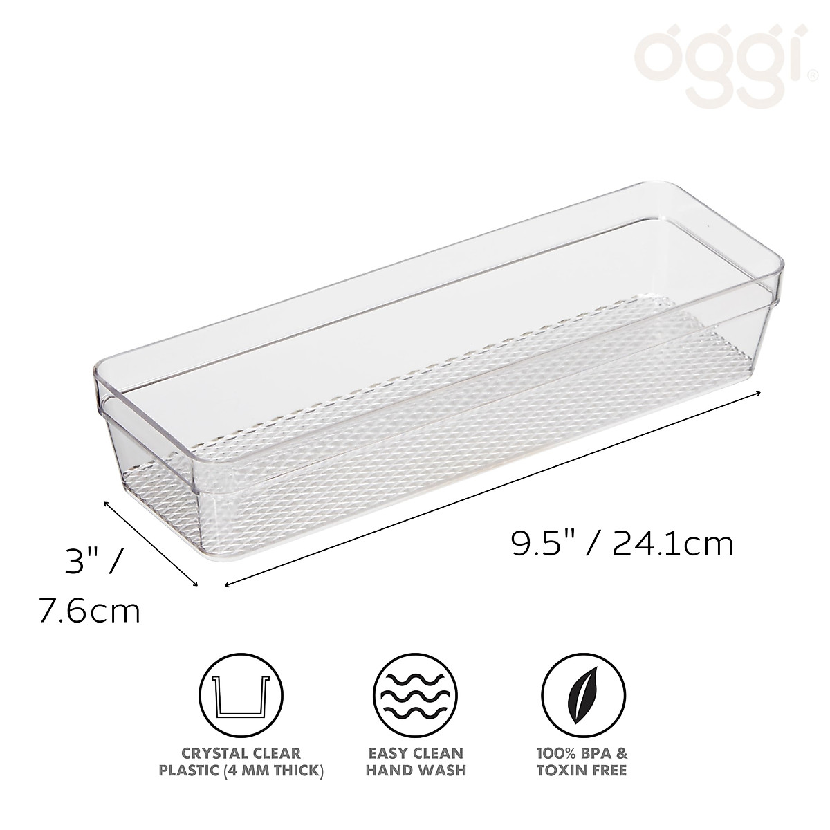 Oggi Clear Drawer Organizer - 3" X 9" - Ideal for Organizing Kitchen Drawers, Office, Desk, Silverware, Kitchen Utensils, Cosmetics and Bathrooms