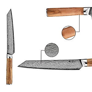 Wakoli Damascus Nakiri knife blade 7-inch extremely sharp from 67 layers genuine Japanese Damascus with olive wood handle, Oribu Series