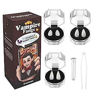 Gustum 3 Pairs Vampire Fangs Teeth with 1 Tube Teeth Pellets Adhesive Halloween Horror Party Cosplay Costumes Accessory Prop Decoration