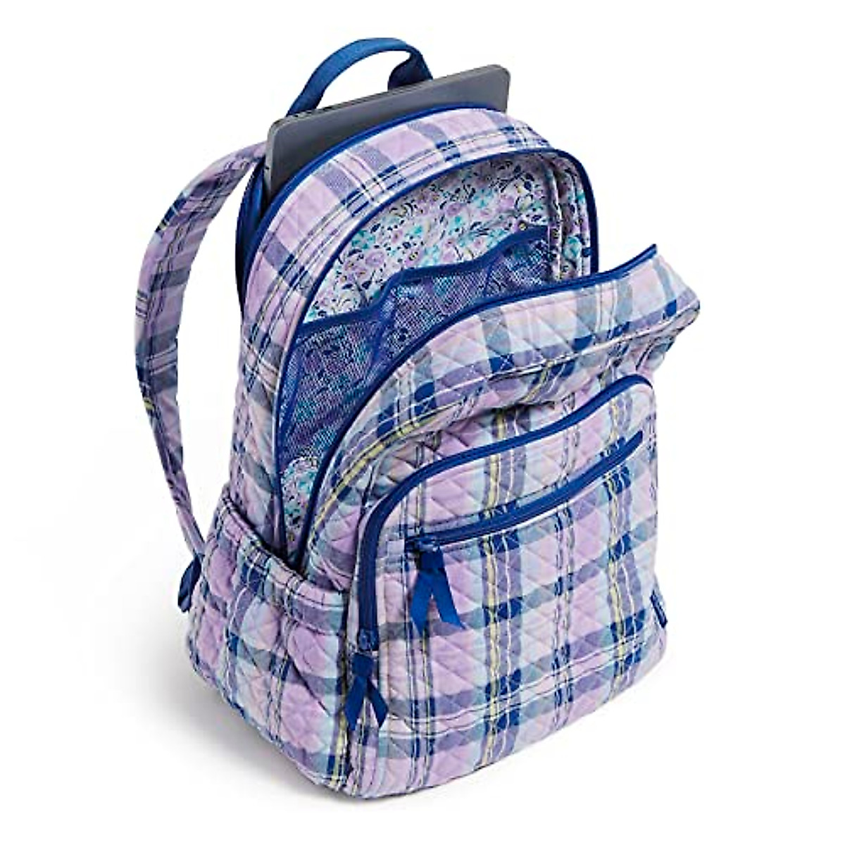 Vera Bradley Women's Cotton Campus Backpack, Amethyst Plaid - Recycled Cotton, One Size