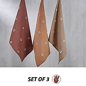 Folkulture Tea Towels or Kitchen Towels with Hanging Loop, 20 X 26 Inches Boho Dish Towels, 100% Cotton Modern Shibori Dish Towels, Flour Sack Hand Towel for Farmhouse Decor, Set of 3, Indie Sahara