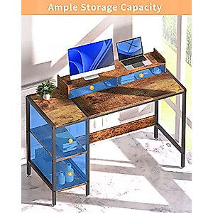 MINOSYS Computer Gaming Desk - 47" Home Office Desk with Storage, Rustic Writing Desk with Monitor Stand, Modern Simple Study Corner Table, Adjustable Storage Space.