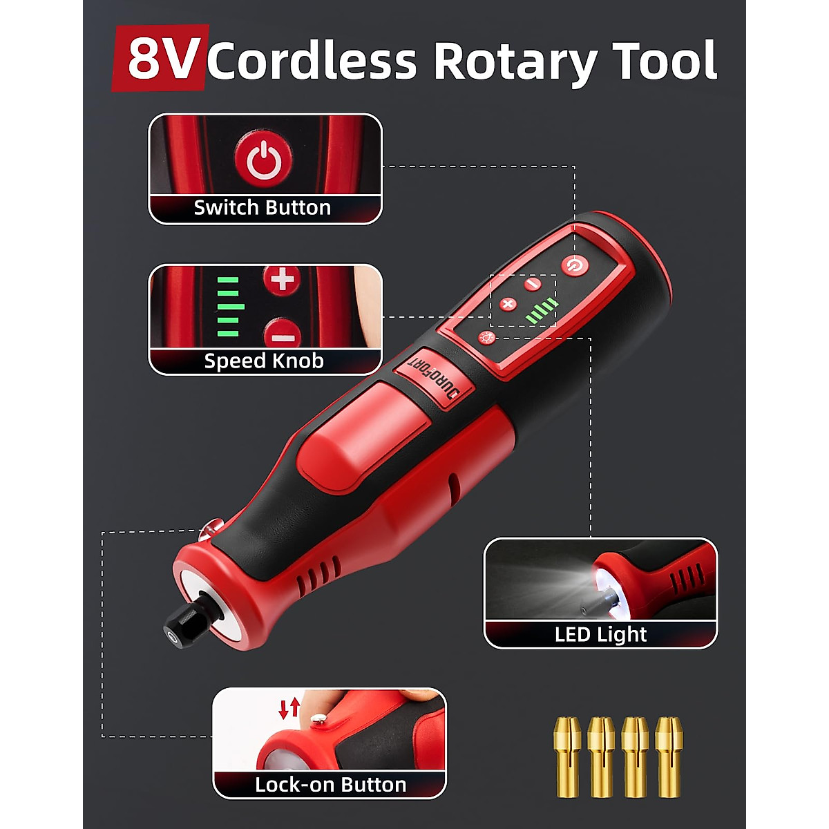 Cordless Rotary Tool Kit, 8V Cordless Die Grinder 146pcs Accessories, 32000RPM 5-Speed Multi Power Carving Tools, 2.0Ah Rechargeable Battery, for Sanding, Polishing, Engraving, Drilling, Cutting, DIY