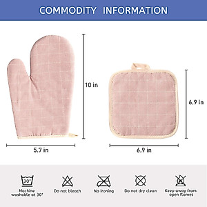 Pretty Jolly Oven Mitts and Pot Holders Sets 4 pcs, Pink Oven Mitt Set with Potholders for Kitchen Heat Resistant, Hot Pads and Oven Mitts Sets Kitchen Mittens Home Cooking Baking Mitts for Woman