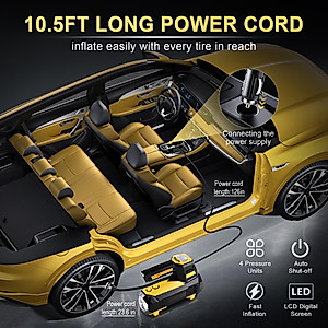 LivTee Tire Inflator Portable Air Compressor for Car Tires - Car Accessories, 12V DC Air Pump with Digital Tire Pressure Gauge, Max 150PSI with Emergency LED Lights for Car, Camper, RV, Truck