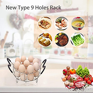 Maxracy Stackable Egg Steamer Rack Trivet 9 holes with Heat Resistant Handles for Instant Pot Accessories Stainless Steel Egg Assit fits 6qt 8qt Pressure Cooker(9 Holes Handle Set)