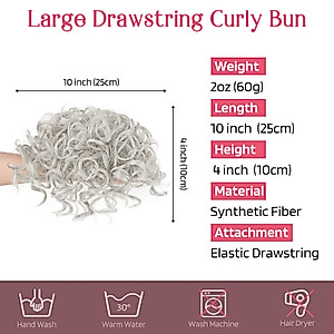HOOJIH 1PCS Messy Hair Bun Piece Elastic Drawstring Loose Wave Large Curly Bun 60 Gram Short Synthetic Ponytail Hair Bun Extension for Women Daily Use - Silver Gray With Brown mixed