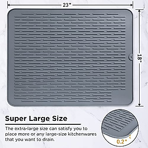 SOSMAR Silicone Drying Mat, XL Size 23” x 18”, Dish Drying Mat, Large Dish Drainer Mat for Kitchen Counter, Heat Resistant Hot Pot Holder, Non-Slip Silicone Sink Mat, BPA Free, Dish Washer Safe, Gray