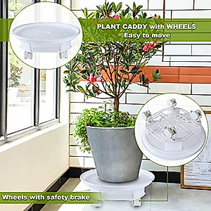 LANIAKEA 2 Pack 12Inch White Plant Caddy with Wheels, Round Rolling Plant Stand with Water Drawer, Moveable Plant Stand for Indoor Outdoor Moving Heavy Plant Pots