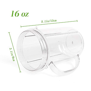 UHAPEER 16OZ Replacement Cups for Magic Bullet, 6Pcs/Set Parts Compatible with 250W Magic Bullet Blender MB1001, Include 16oz Mug Cups with Handle, Stay Fresh Lids, Colored Lips Rings