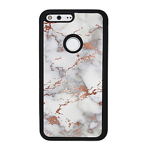 Rose Gold Marble Black Rubber Phone Case Compatible With Google Pixel 8 Pro, 8a, 8, 7, Pixel 7 Pro, 6a, Pixel 6 Pro, 6, Pixel 5, 4a 5G, 4a 4G, 4, 4 XL, 3a, 3a XL, 3, 3 XL, 2 XL, 2