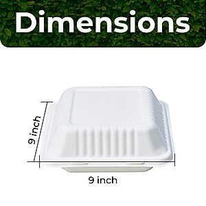 Urth Pak 9 inch” Biodegradable Take-Out Food Containers - Pack of 100 - Compostable TO-GO Boxes with Built-In Hinged Lid - Sustainable Material, To Go Boxes for Food, Clamshell Food containers, 9x9