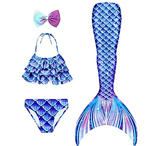 Mermaid Tails for Swimming Girls Bathing Suits Swimsuit Swimwear Bikini 3 Pcs for 3-12 Year Old