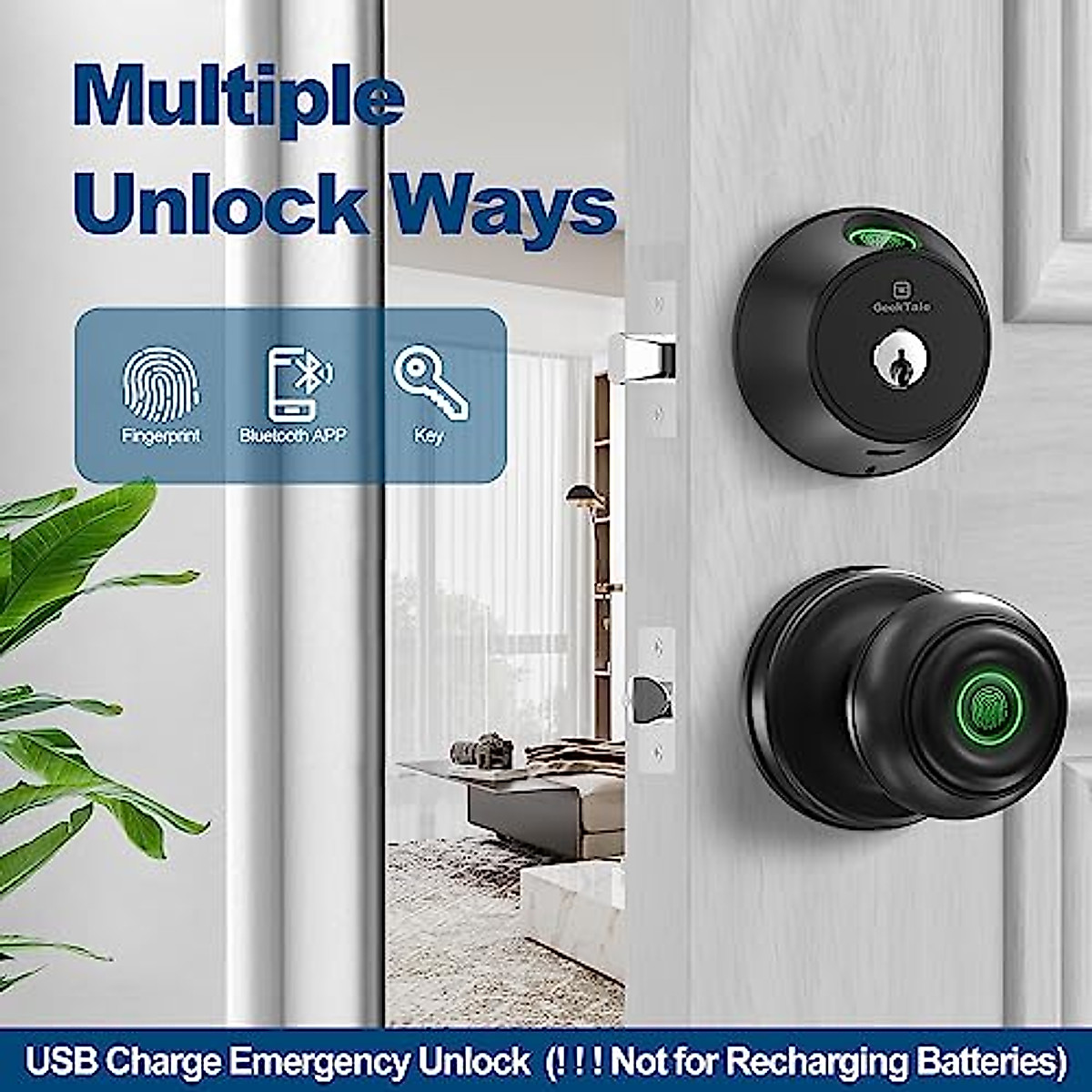 GeekTale Fingerprint Door Lock Set, Keyless Entry Door Lock with Smart Knob, Fingerprint Door Knob with Smart Deadbolt, Smart Locks with App Control for Front Door