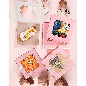 qiqee Pink Bakery Box with Window 60packs 6x6x3 Pink Cookie Boxes Pastry Box for Wedding Favor Birthday ＆ Party