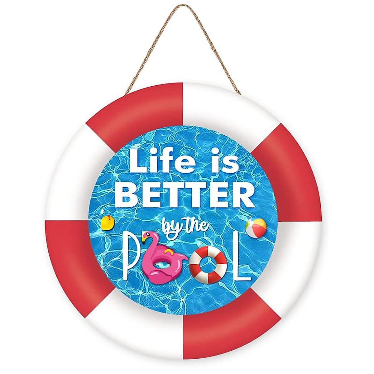 ZDALEXF Outdoor Summer Sign, Life is Better by The Pool Sign for Swimming Pool, Round Wooden Hanging Sign for Garden Backyard Patio Decor,Summer Beach Home Party Wall Porch Decoration 12x12