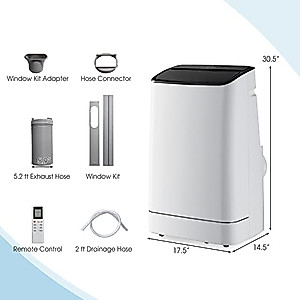 PETSITE Smart Portable Air Conditioner & Heater 15000 BTU, 4-in-1 Stand up AC Unit, Dehumidifier, Heater & Fan with Remote Control Window Kit For Rooms up to 800 Sq.ft