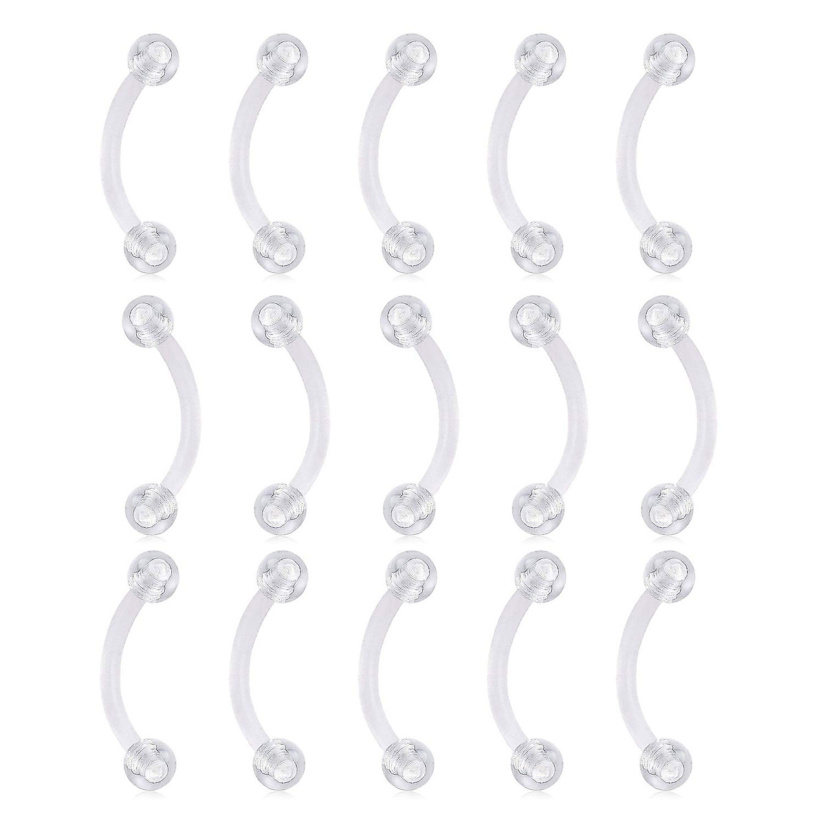 FECTAS 16G Clear Flexible Plastic Daith Rook Earrings Eyebrow Rings Curved Barbells Belly Piercing Retainers 15PCS