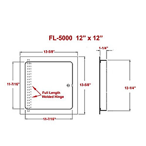 Premier 5000 Series Commercial Grade Steel Access Door, 12 x 12 Flush Universal Mount, White (Screwdriver Latch)